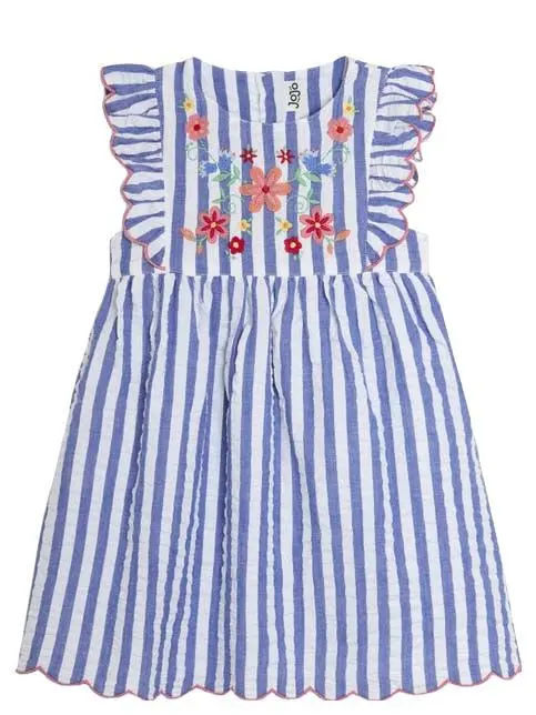 JOJO MAMAN BEBE Floral Embroidered Cotton Seersucker Sundress - Blue
