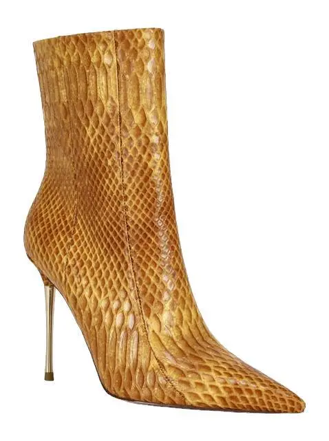 AZALEA WANG Calean Snakeskin Embossed Bootie - Orange