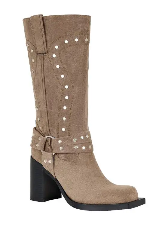 AZALEA WANG Cirilla Studded Boots - Brown