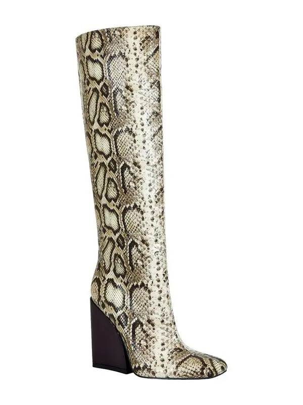 AZALEA WANG Evergreen Snakeskin Embossed Knee High Boots - Snake Multi