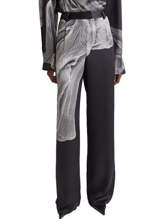 JASON WU Dancing Pleat Print Satin Straight Leg Trousers - Black/pink