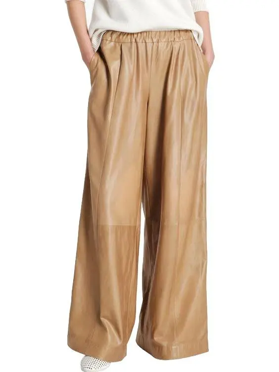 TWP Eva Side Stripe Wide Leg Leather Pants - Kelp/bone