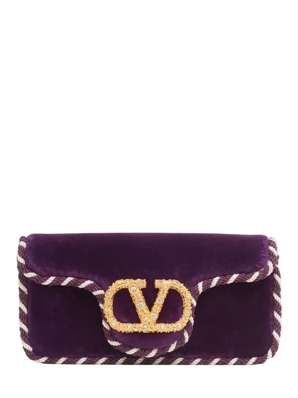 Valentino Garavani Locò Velvet Clutch - Panse/burro Panse/crystal