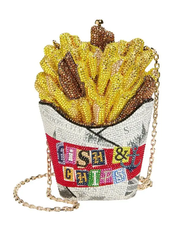 Judith Leiber French Fries & Chips Crystal Embellished Clutch - Champagne Transparent Multi