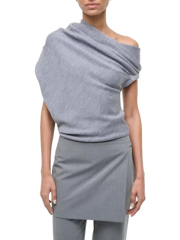 Staud Mabel One-shoulder Merino Wool Sweater - Heather Grey