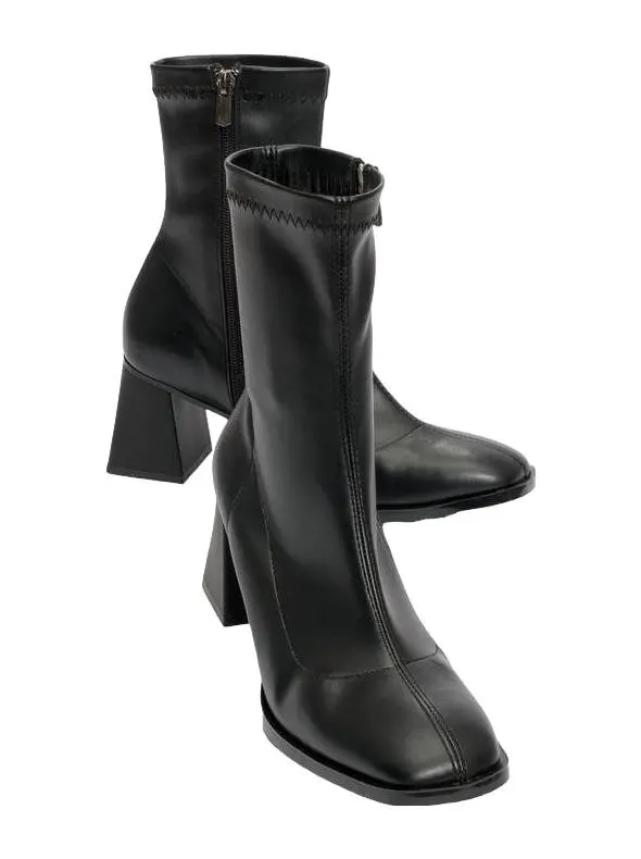 PROLOGUE SHOES Plesa Chunky Heel Boots - Black Faux Leather