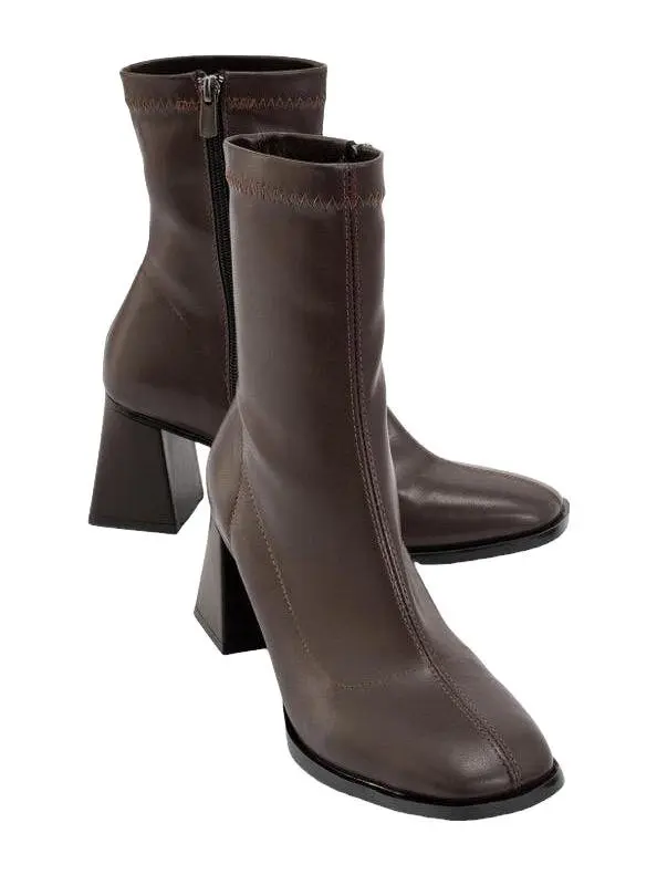PROLOGUE SHOES Plesa Chunky Heel Boots - Dark Brown Faux Leather