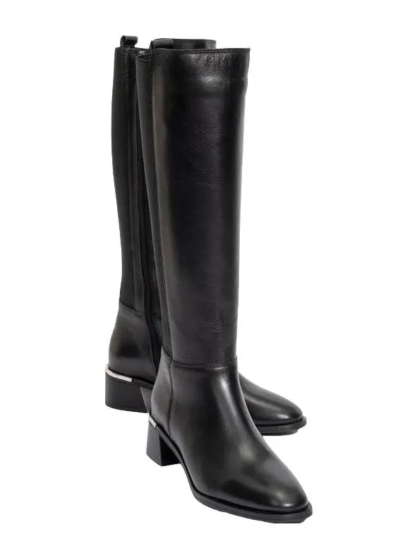 FOREVER & ALWAYS SHOES Rochos Leather Knee High Boots - Black Leather