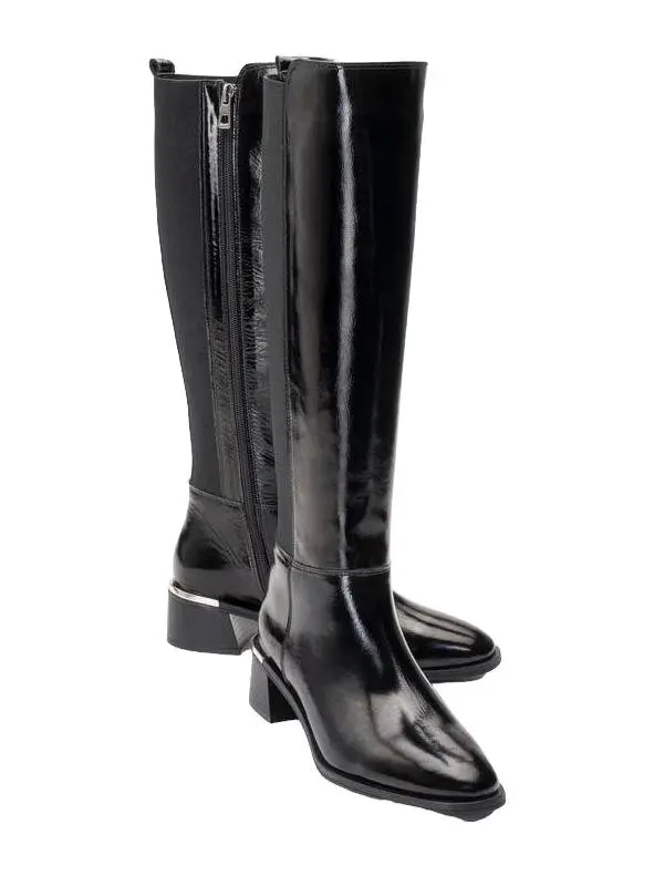 FOREVER & ALWAYS SHOES Rochos Leather Knee High Boots - Black Patent Leather