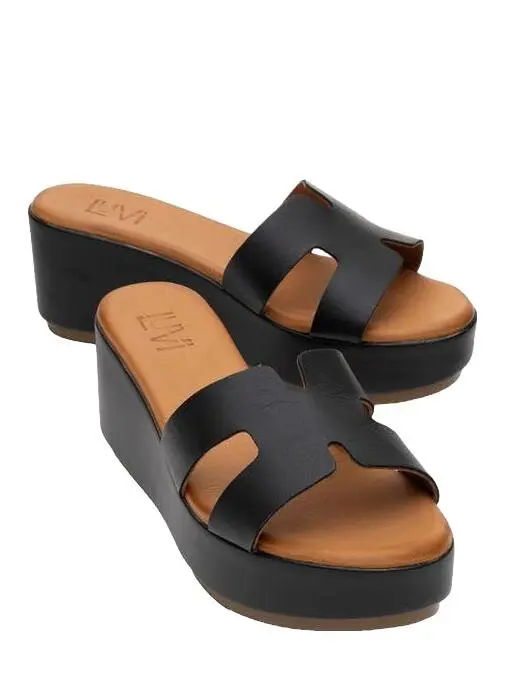 FOREVER & ALWAYS SHOES Lia Leather Platform Sandal - Black Leather