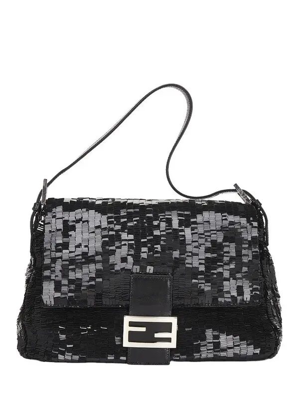 Fendi Sequin Mama Baguette Shoulder Bag - Black