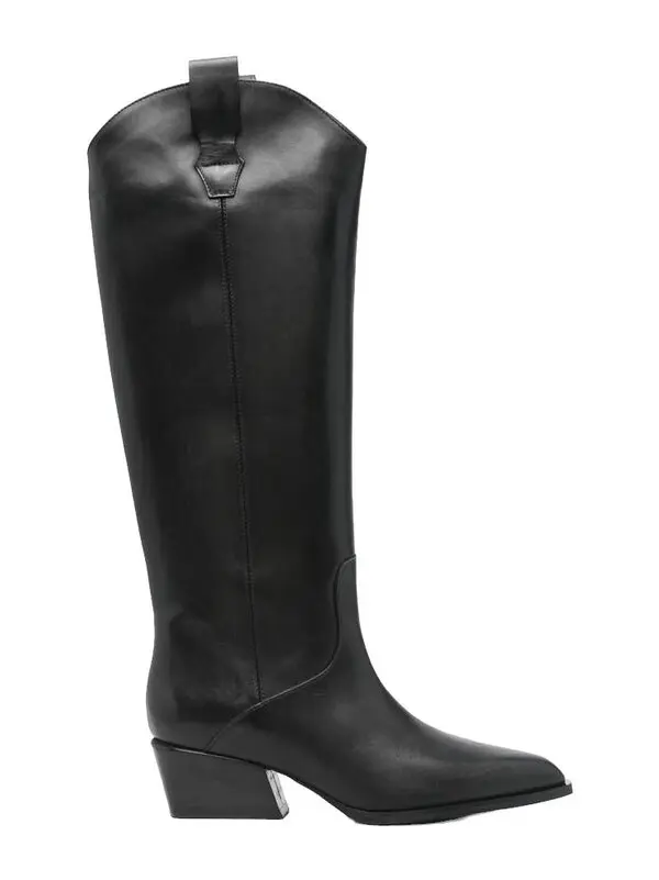 POEVE Knee-high Leather Boots - Black