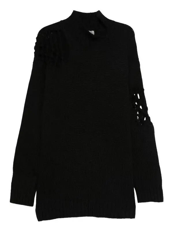 Yohji Yamamoto Knitwear With Lattice Inserts - Black
