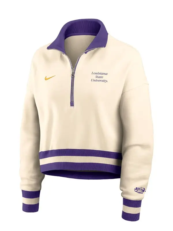 Nike Lsu Legacy College Cropped Quarter-zip Crew - Brown