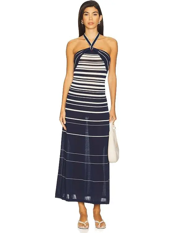 Faithfull The Brand Axel Maxi Dress - Accordion Stripe Cream Navy