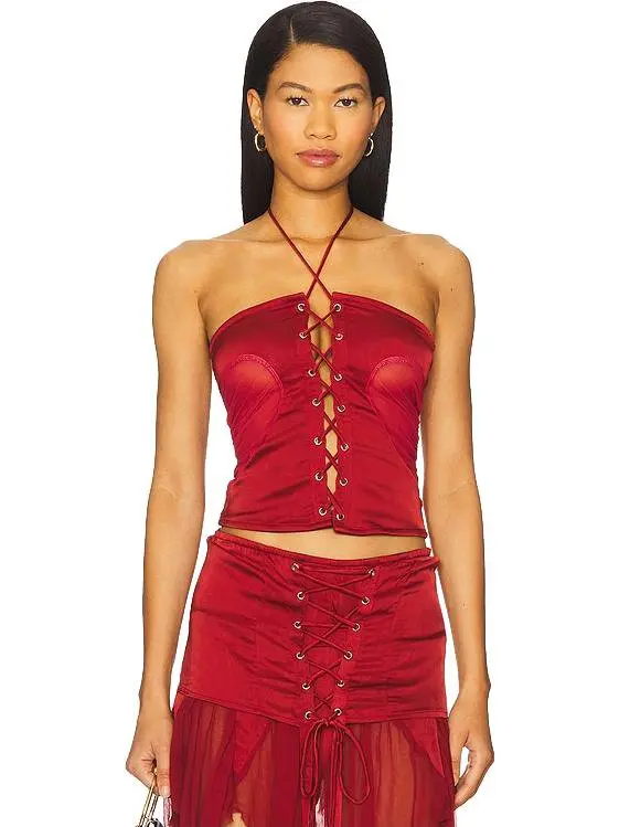 AMOR MIA Gathered Heart Top - Red