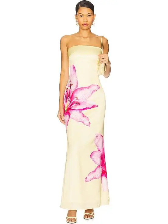 MORE TO COME Lyza Strapless Maxi Dress - Yellow Floral