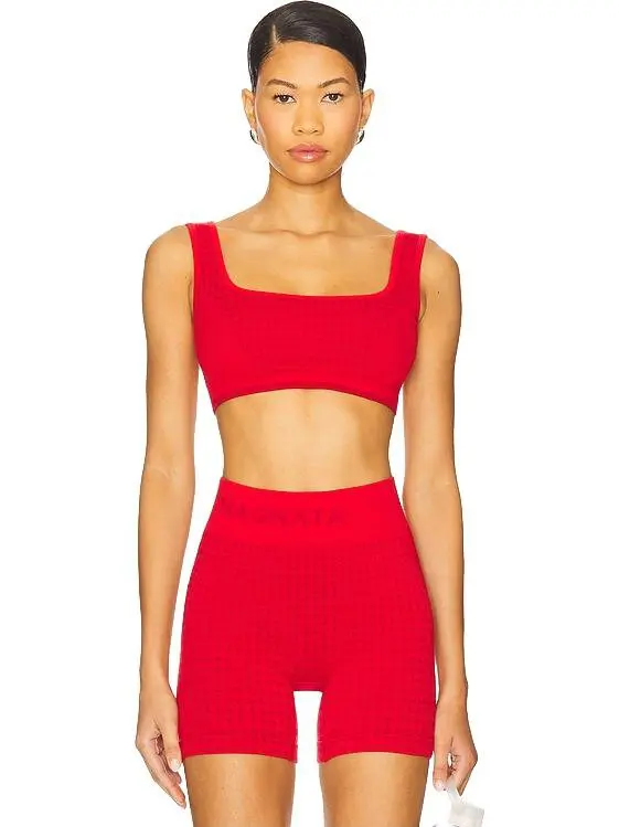 NAGNATA Houndstooth Wool Bralette In Red - Crimson
