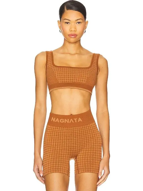 NAGNATA Houndstooth Wool Bralette In Brown - Spice