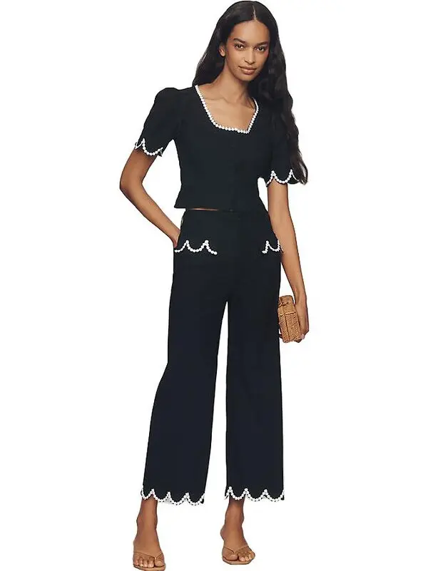 Maeve The Colette Scalloped Crop Wide-leg Pants - Black