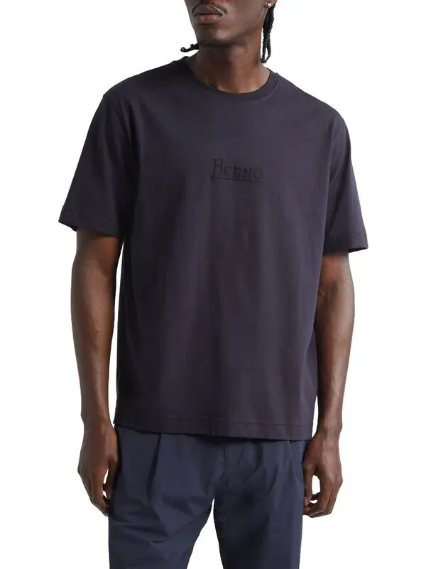 Herno Logo Cotton Jersey T-shirt - Blue Navy