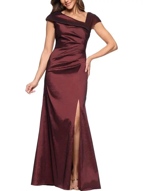 XSCAPE EVENINGS Stretch Taffeta Trumpet Gown - Wine