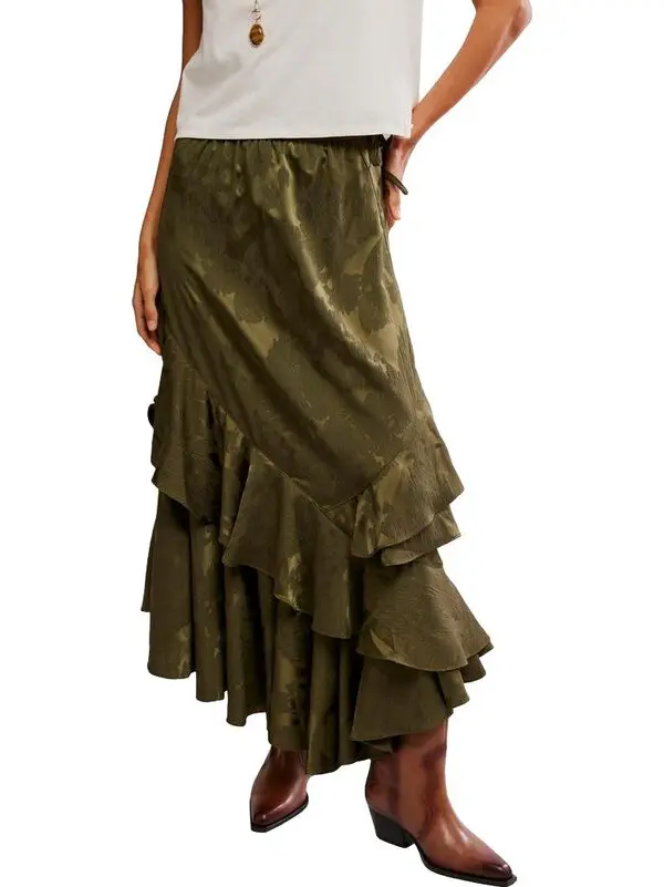 Free People Promenade Jacquard Ruffle Maxi Skirt - Adventurer