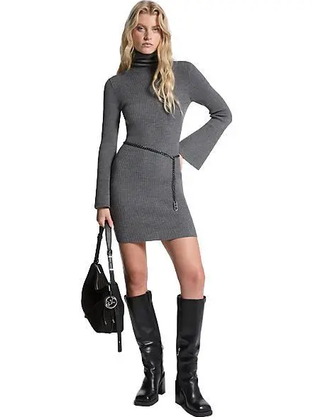 Michael Kors Wool-blend Belted Mini Dress - Grey