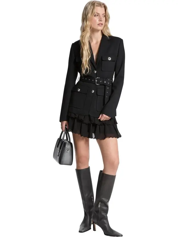 Michael Kors Stretch Wool-blend Belted Utility Blazer - Black