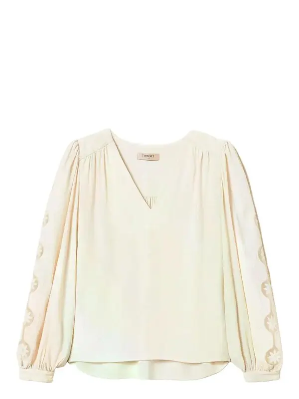 TWINSET Embroidered Puff-sleeve Blouse - Neutrals