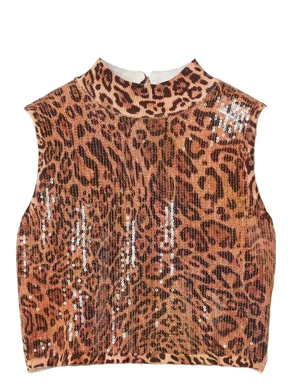 TWINSET Leopard-print Sequin-embellished Top - Brown