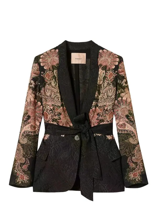 TWINSET Paisley-print Belted Blazer - Black