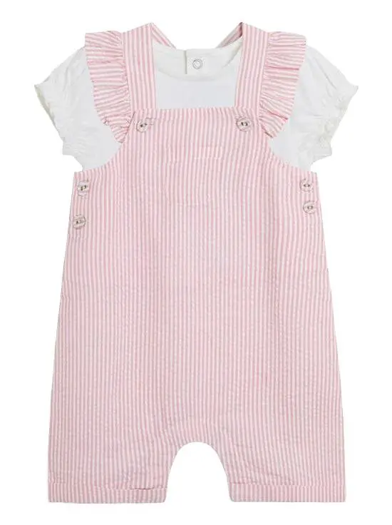JOJO MAMAN BEBE Cotton Shirt And Overalls Set - Pink