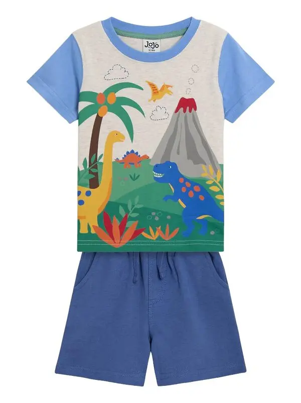 JOJO MAMAN BEBE Dino Scene Cotton T-shirt & Shorts Set - Blue