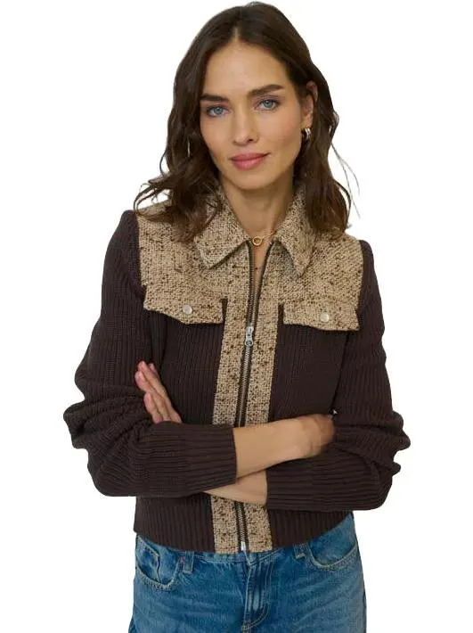 Central Park West Halsey Tweed And Sweater Jacket - Chocolate