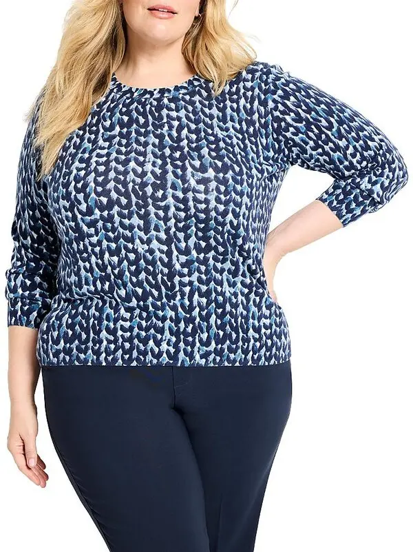 NIC+ZOE Knit Stitch Round Neck Sweater - Blue Multi