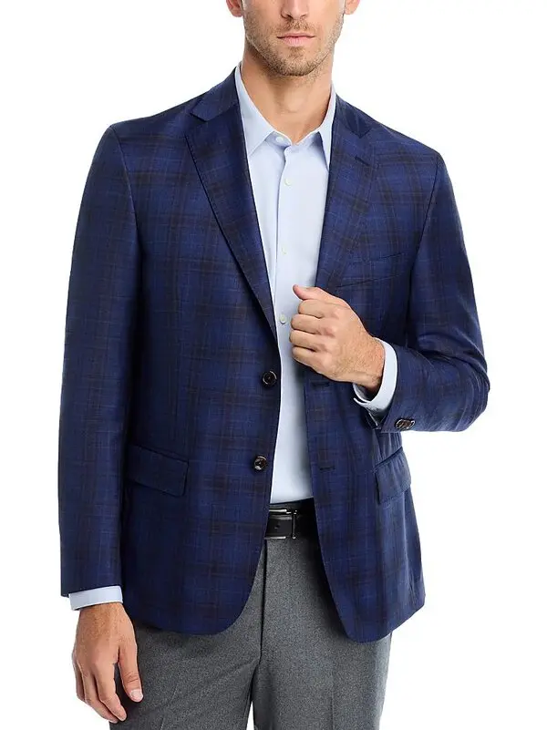 Bloomingdale'S Plaid Regular Fit Sport Coat Exclusive - Navy