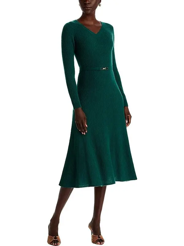 Elie Tahari The Leith V-neck Cashmere Dress - Deep Forest