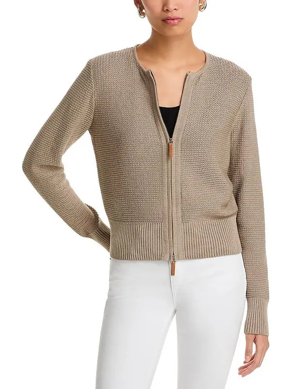 Lafayette 148 New York Textured Zip-front Cardigan - Hickory