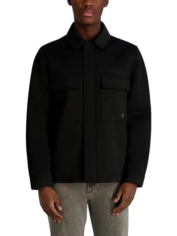 Karl Lagerfeld Paris Twill Collared Shirt Jacket - Black