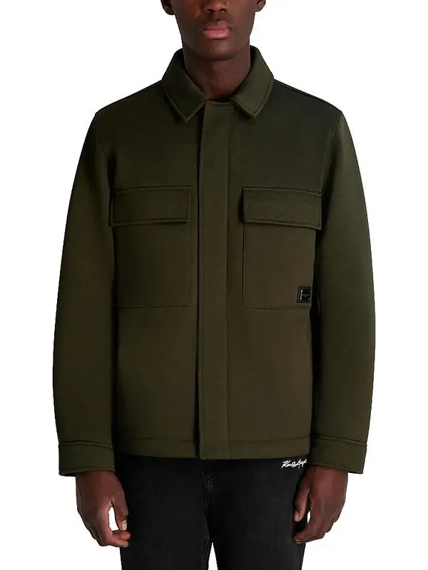 Karl Lagerfeld Paris Twill Collared Shirt Jacket - Olive