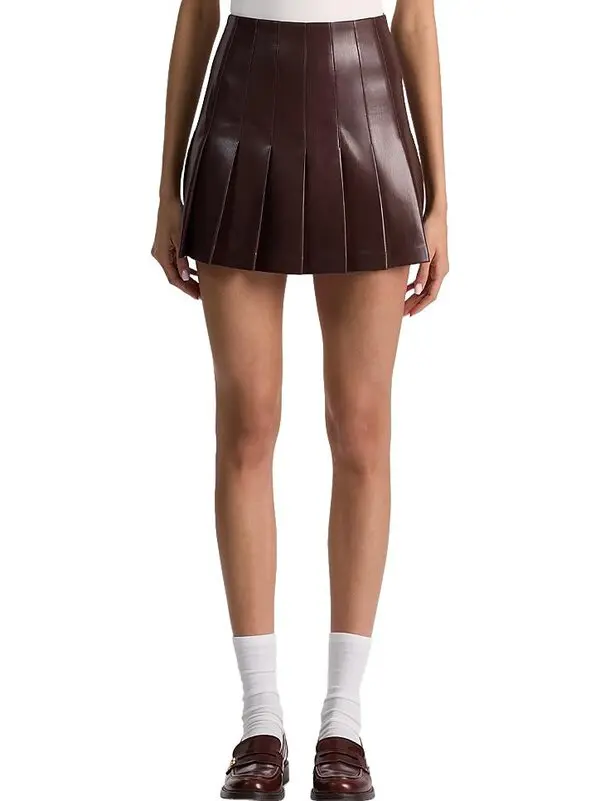 Alice + Olivia Faux Leather Pleated Mini Skirt - Dark Chocolate