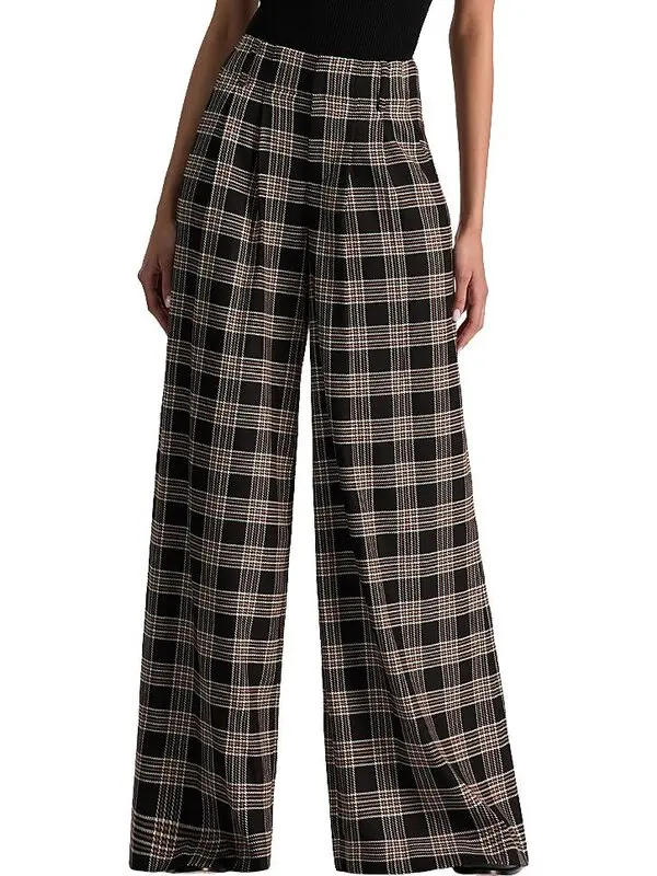 Alice + Olivia Eloise Plaid Wide Leg Pants - Black/mutli