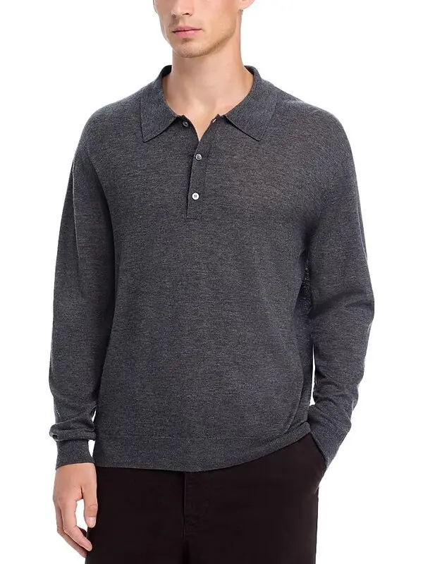 FRAME Superfine Polo Sweater - Gray Melange