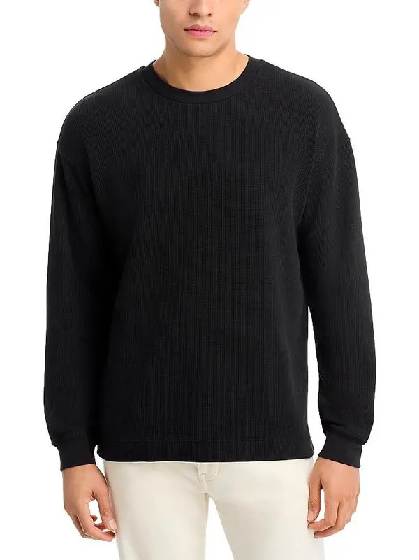 FRAME Cotton Waffle Textured Long Sleeve Tee - Black