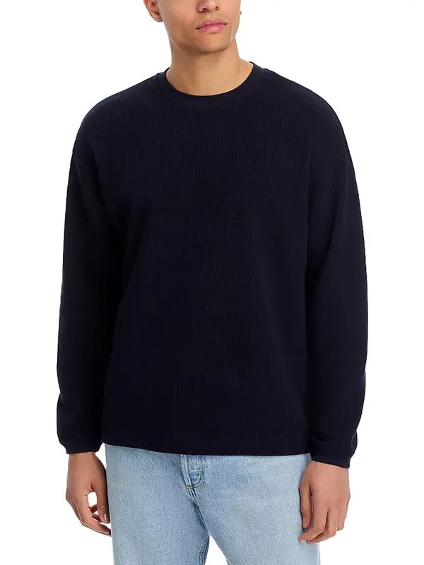 FRAME Cotton Waffle Textured Long Sleeve Tee - Dark Navy