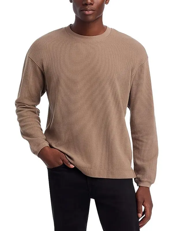 FRAME Cotton Waffle Textured Long Sleeve Tee - Latte Brown