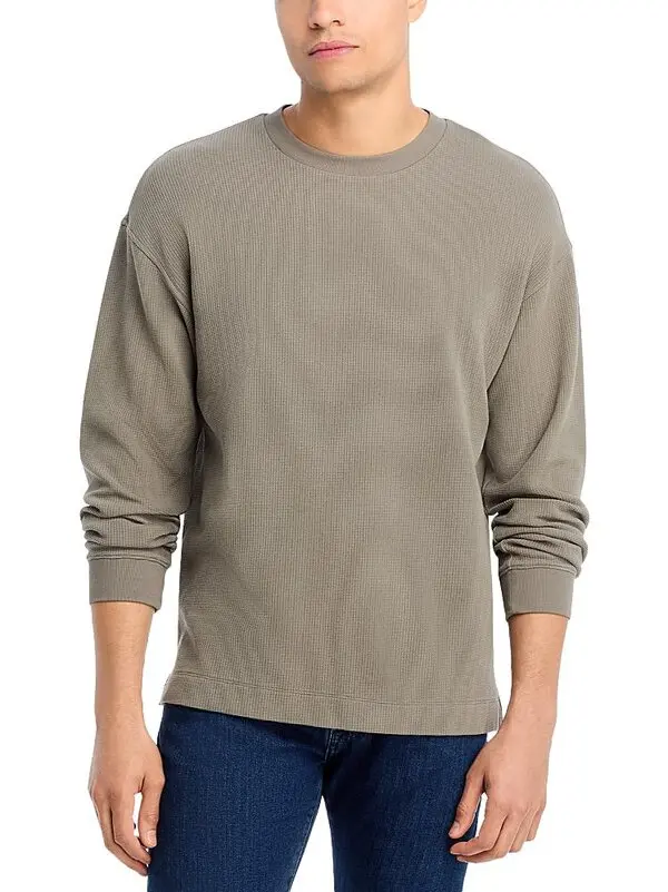 FRAME Cotton Waffle Textured Long Sleeve Tee - Smoky Green
