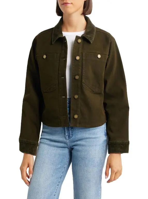 Wit & Wisdom Corduroy Collar Denim Jacket - Winter Moss