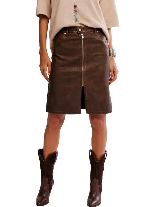 Free People Sycamore Faux Leather Skirt - Rusty
